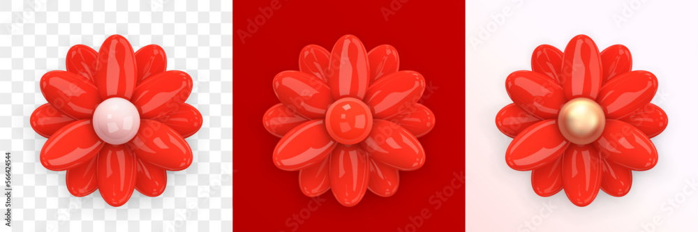 Red flower. Abstract minimal chamomile, daisy flower. Realistic 3d ...