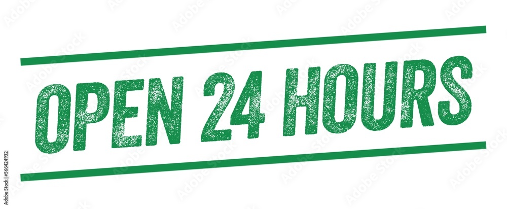 Open 24 Hours Green Watermark Stamp isolated on white background. Text ...