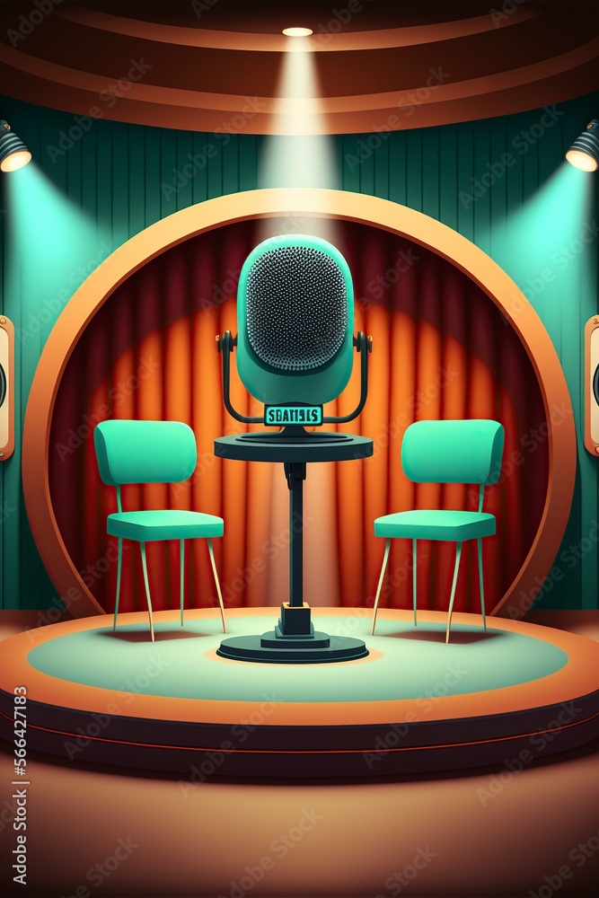 cartoon illustration, stage for a talent show with round podium ...