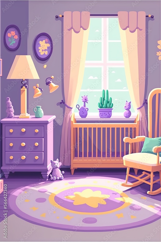 cartoon illustration, children's room with armchair and toys generative ...