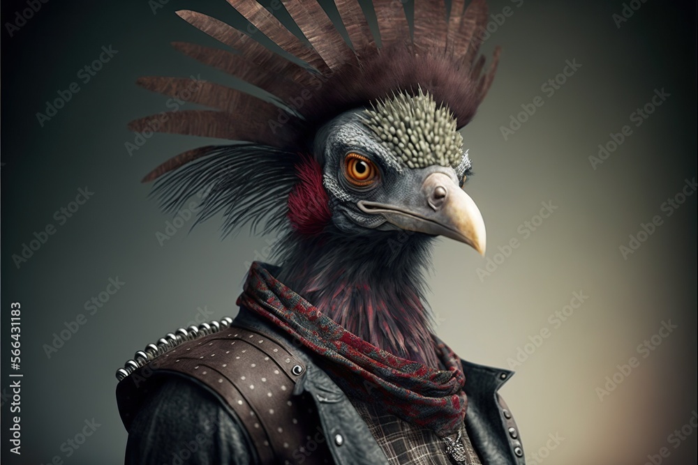 Created with Generative AI technology. Profile shot of an animal punk ...