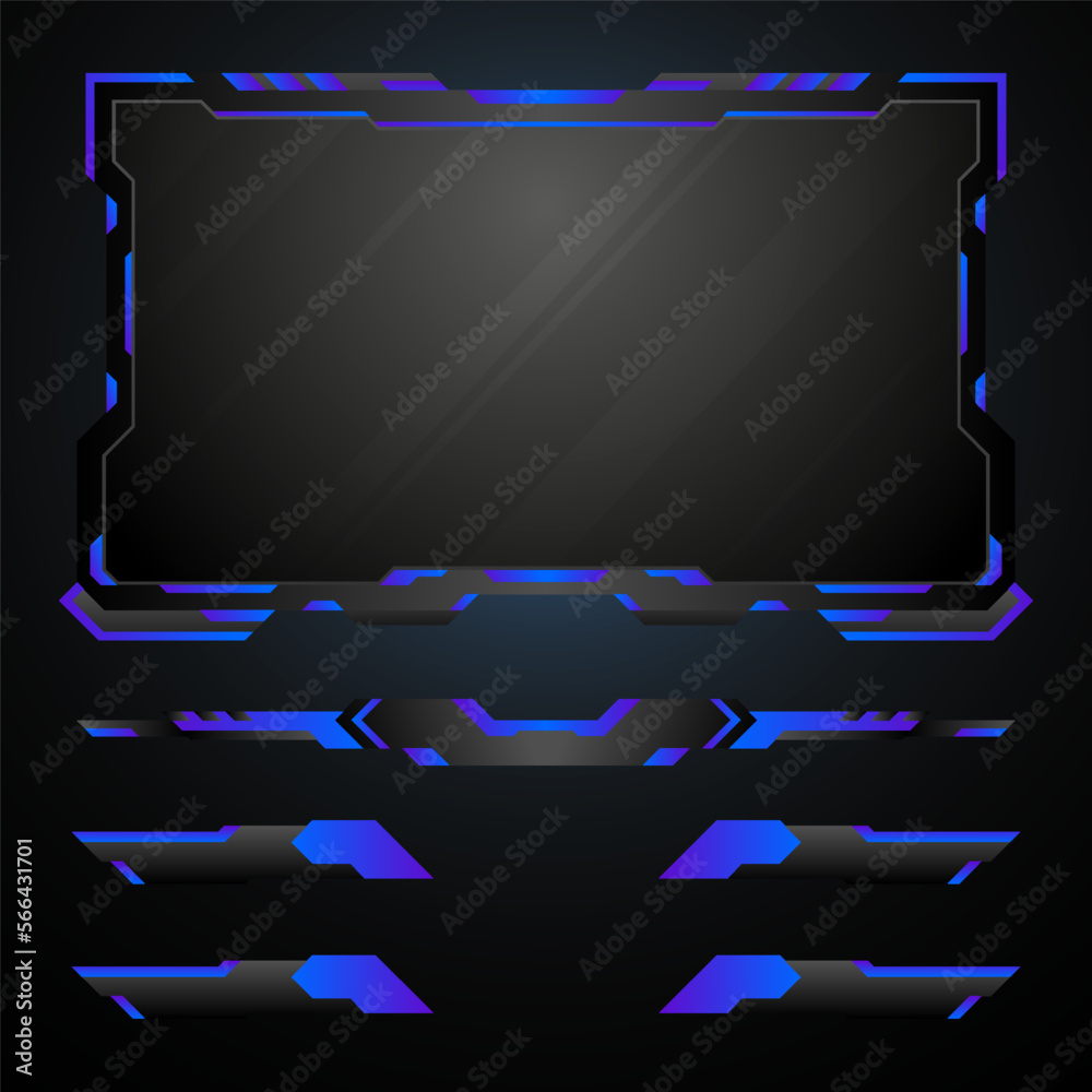 Abstract black and blue border live stream overlay game gui screen ...