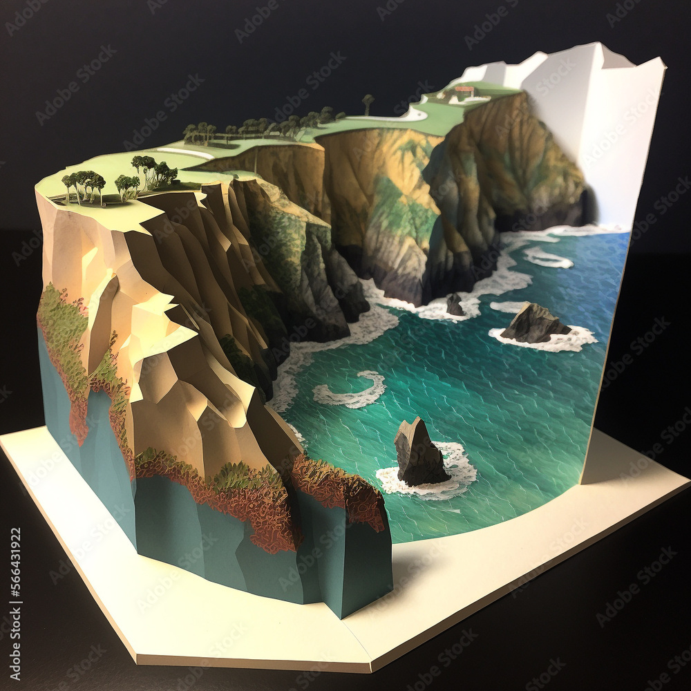 cliffs overlooking ocean: papercraft diorama style (generative ai ...