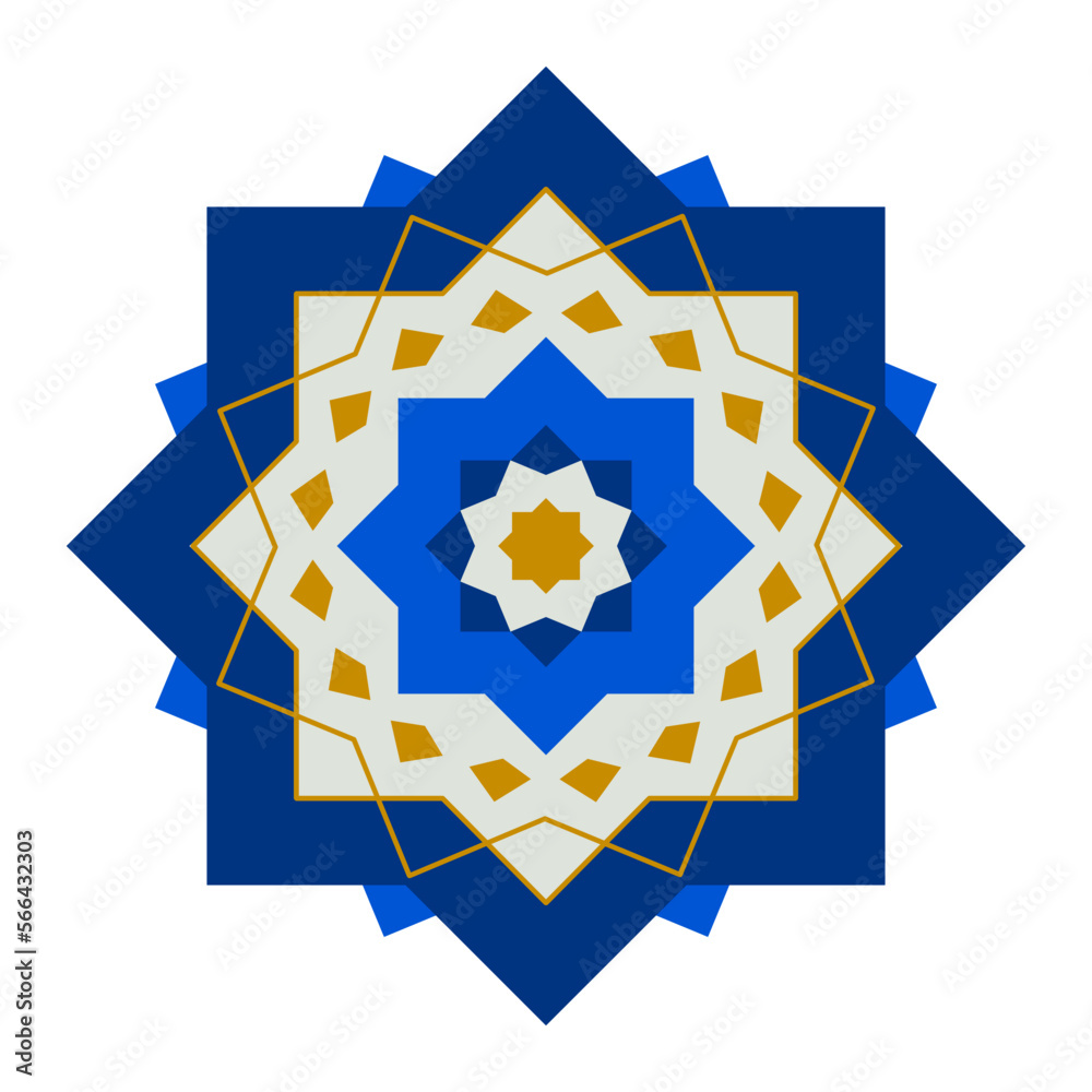 Ornament based on Islamic eight-pointed star known as "Rub el Hizb" and ...