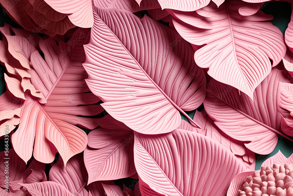 Pink plant leaves background, floral tropical pattern for wallpaper ...