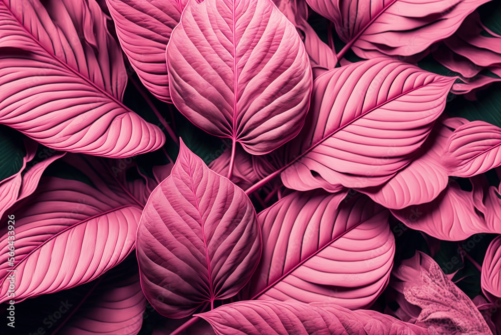 Pink plant leaves background, floral tropical pattern for wallpaper ...