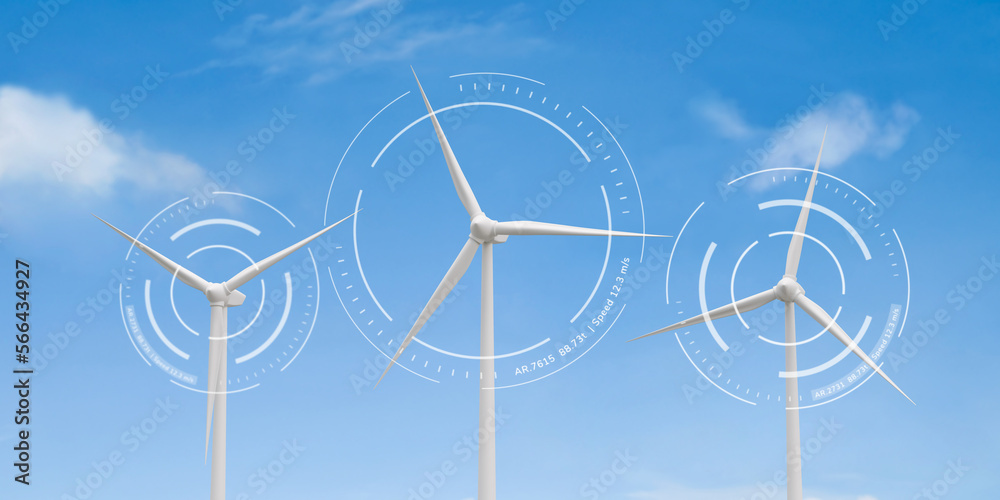 3D Wind turbine eco technology concept, renewable green energy generate ...