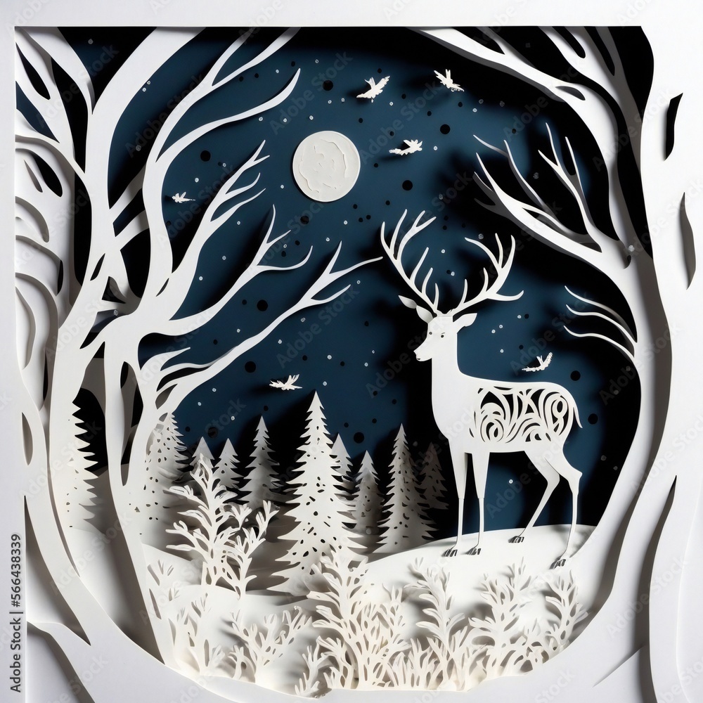 Winter Deer with Trees and Snow. [Storybook, Fantasy, Historic ...