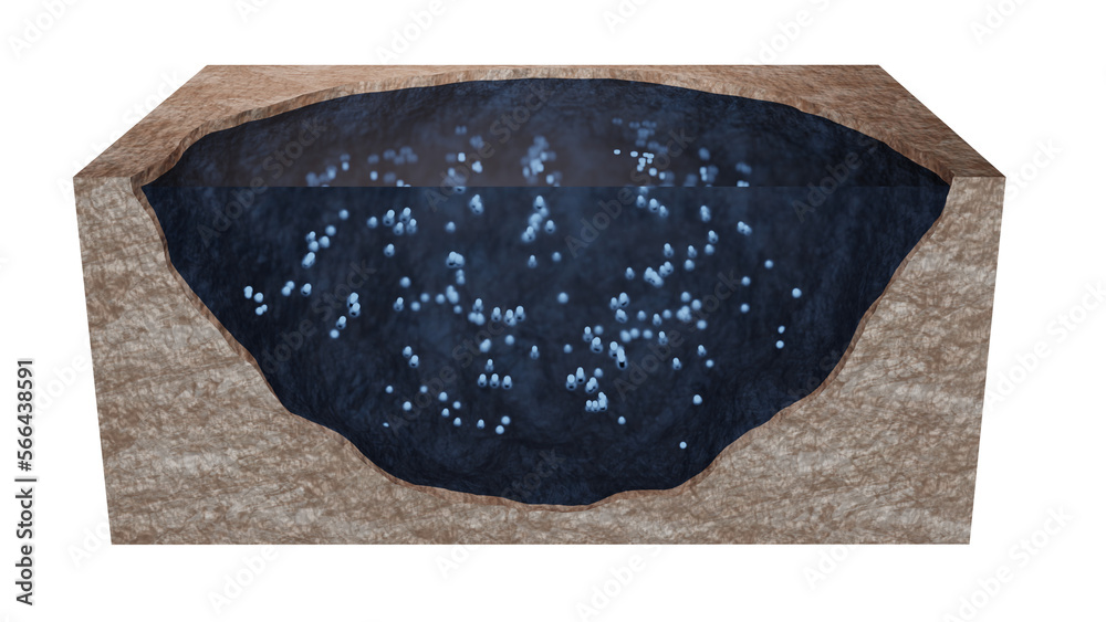 Lake, body of water with particles, bubbles moving in random directions ...