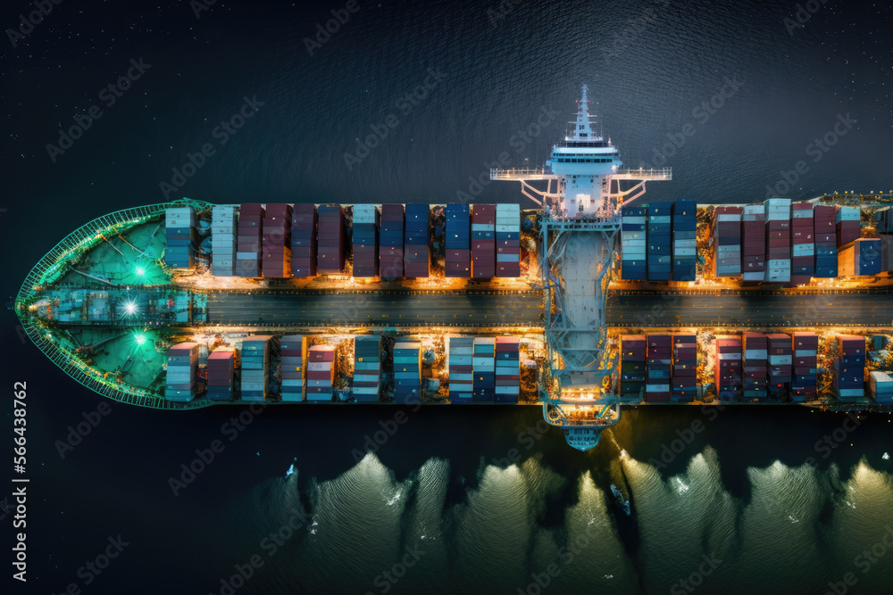 Satellite view of a shipping route, with cargo ships at sea, generative ...