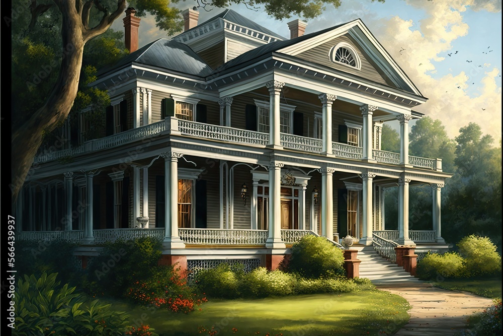 Elegant Southern-style clapboard home with a classic verandah and white ...