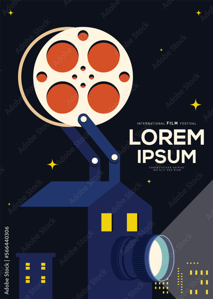 Movie poster design template background with vintage film reel Stock ...