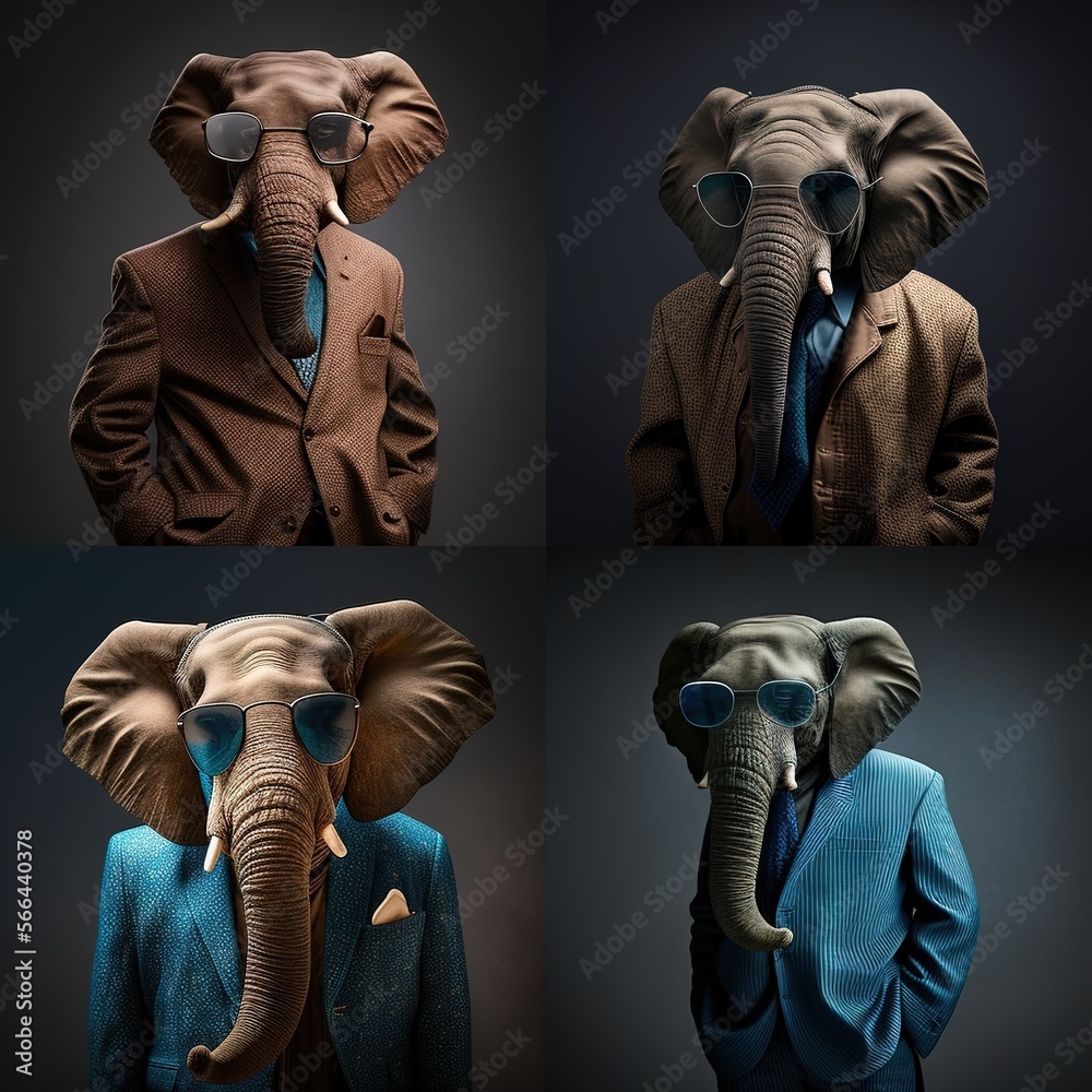 Illustration of elephant photography in a suit as mascot fun human-like ...