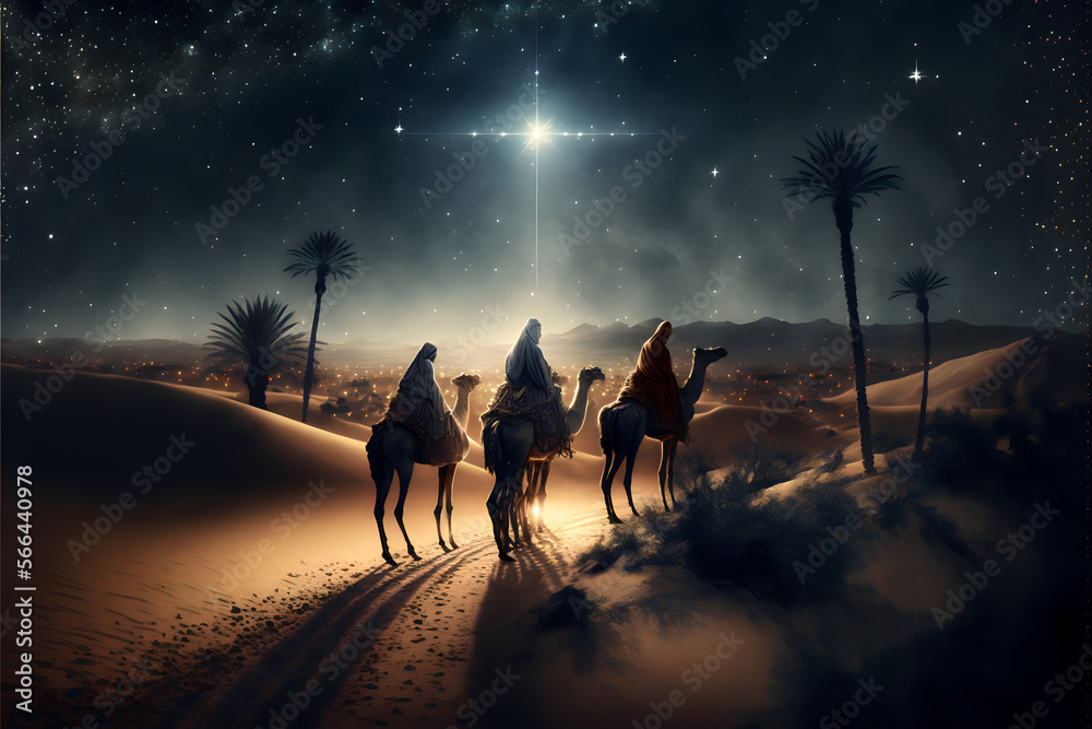 3 wise men follow star Stock Illustration | Adobe Stock