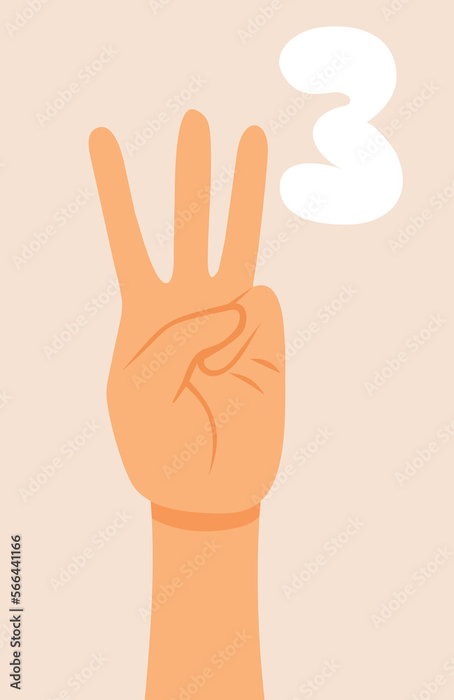 Hand Showing Three Fingers Vector Cartoon Illustration. Person ...