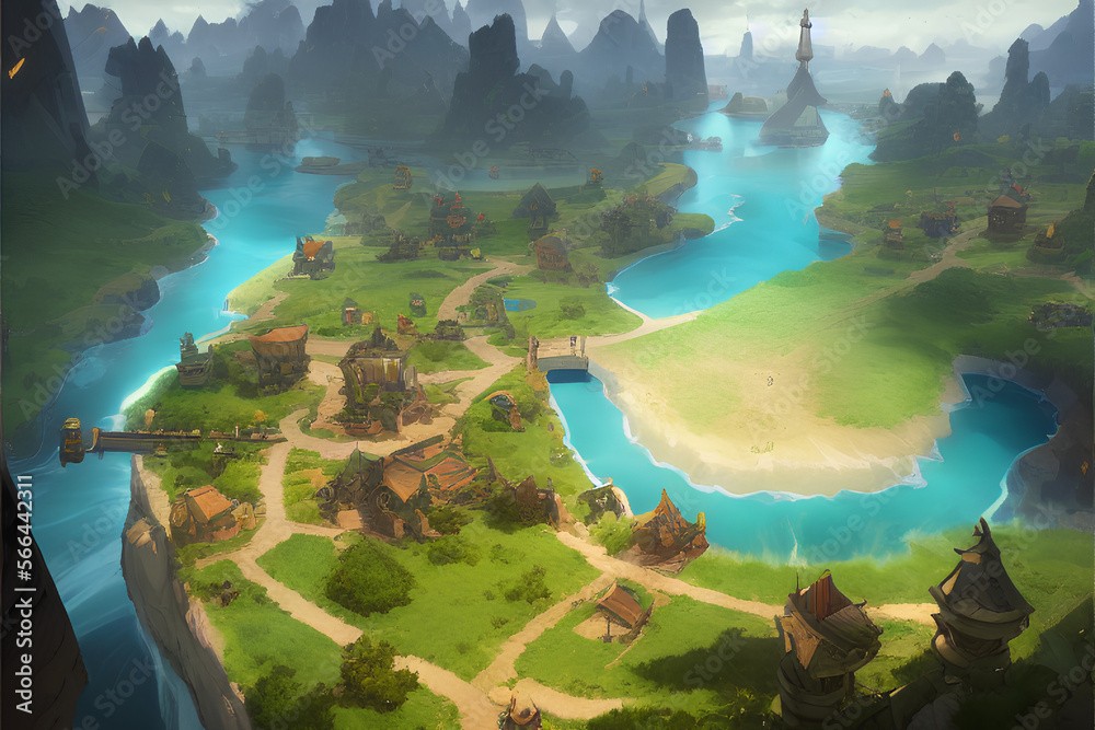 ภาพประกอบสต็อก Fantasy Map Scenery (Mobile Games Style)- Background for ...