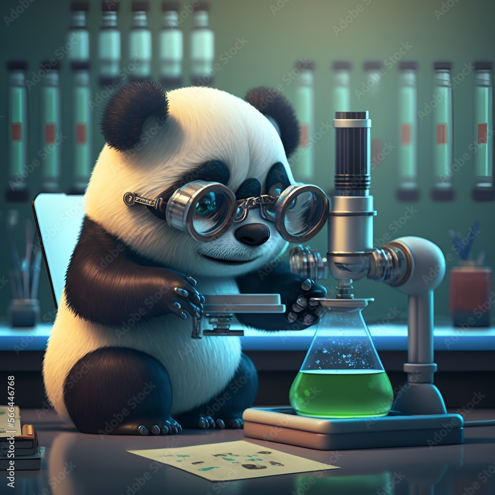 Little panda bear scientist using laboratory implements. Generative AI ...