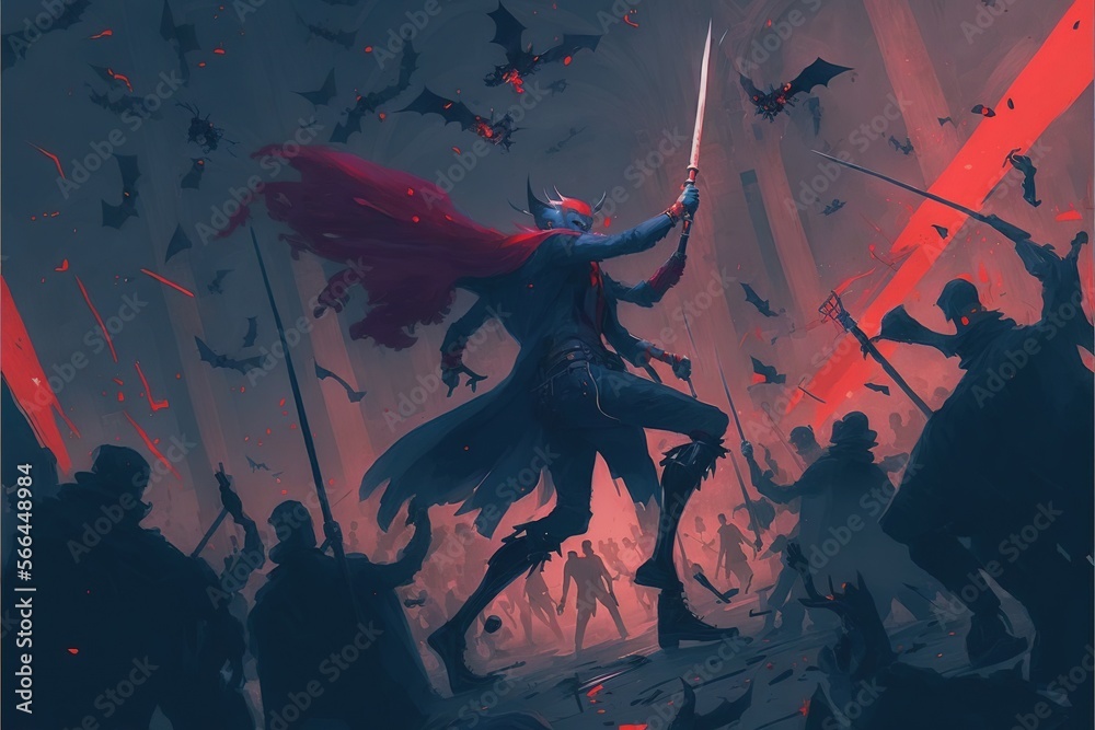 fight scene of the man with magic wizard staff and the devil of crows ...