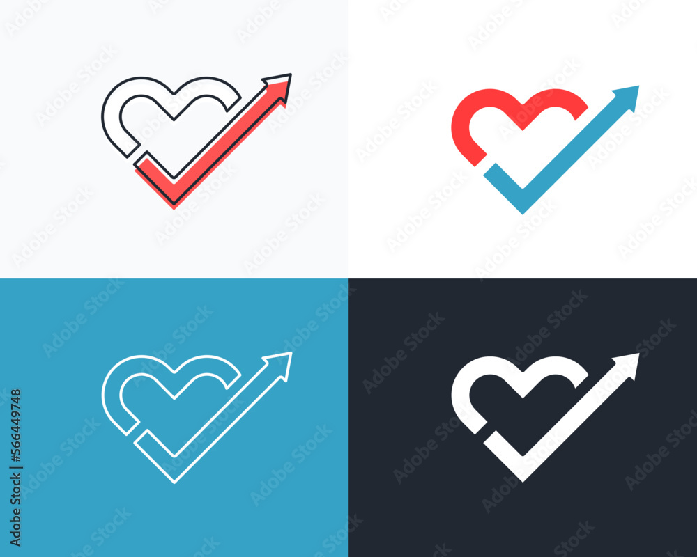 Heart with an arrow pointing up. Vector icon graphic design in 4 ...