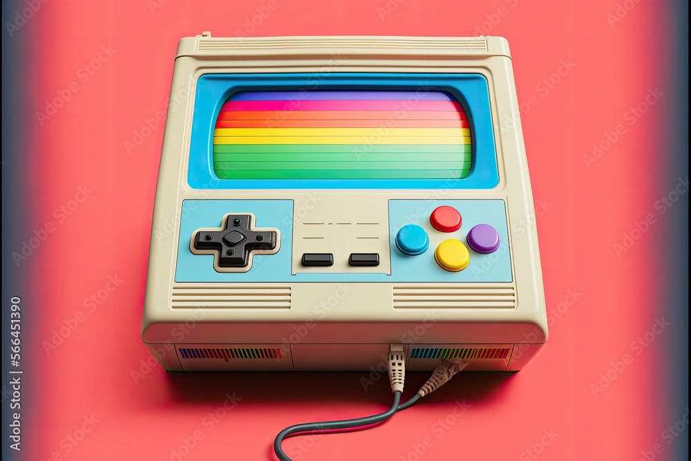 Old video game console on rainbow background, digital illustration, AI ...