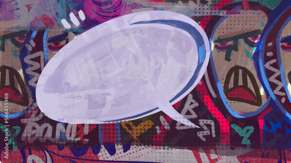 street pop wart with portrait of sad and angry face with empty bubble ...