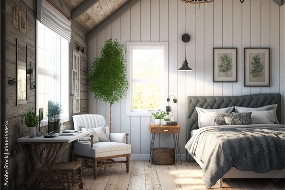 Bed Room Interior Design Rustic Glam Series: White shiplap walls with ...