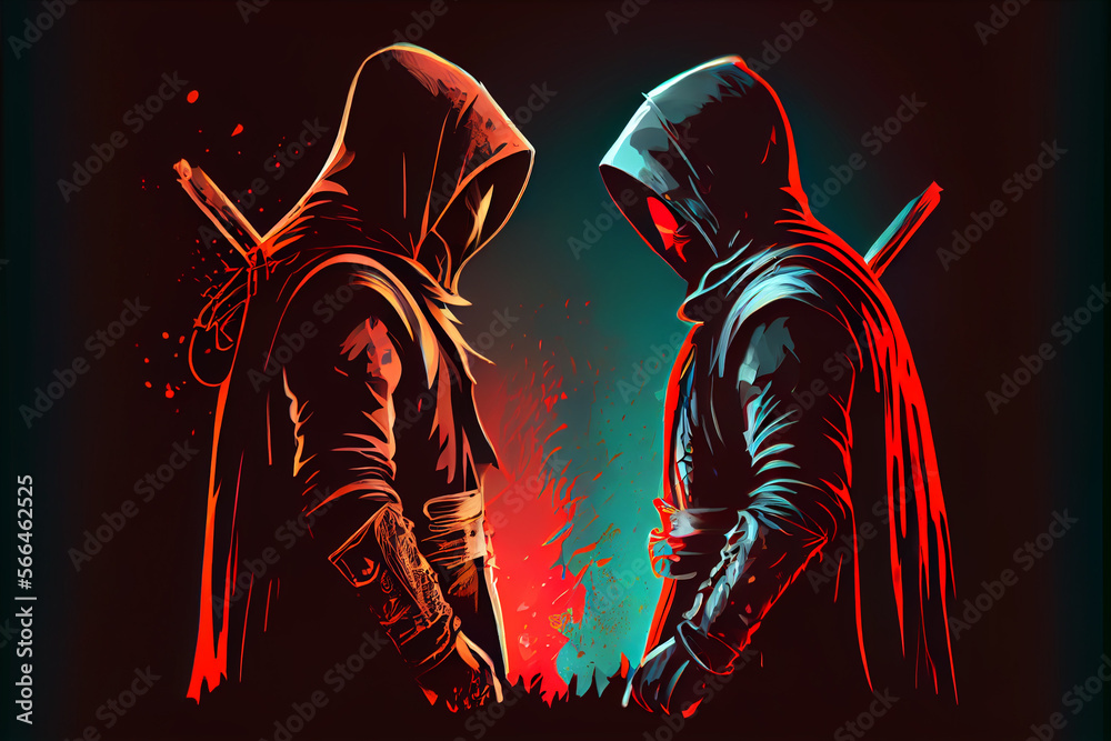 Two assassins facing each other. Digital art style. Generative AI ...