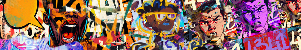 Fresco street art banner of man face and painting spray.Usable for ...