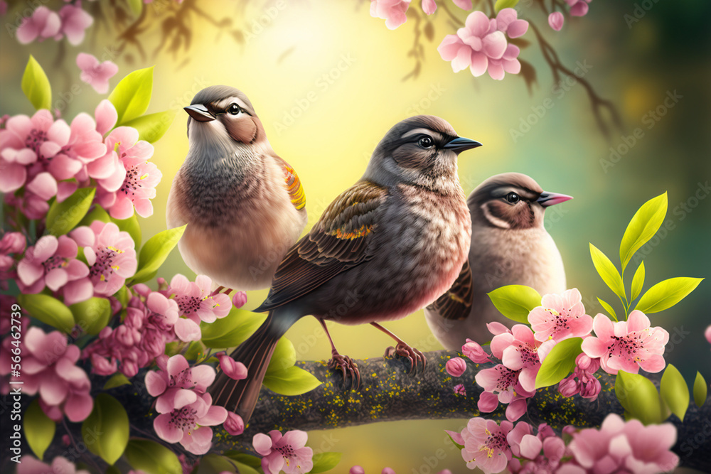 Spring Birds And Flowers