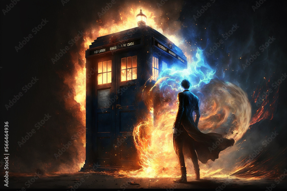 Science-fiction multidimension of Doctor Who, TARDIS spaceship, blue ...