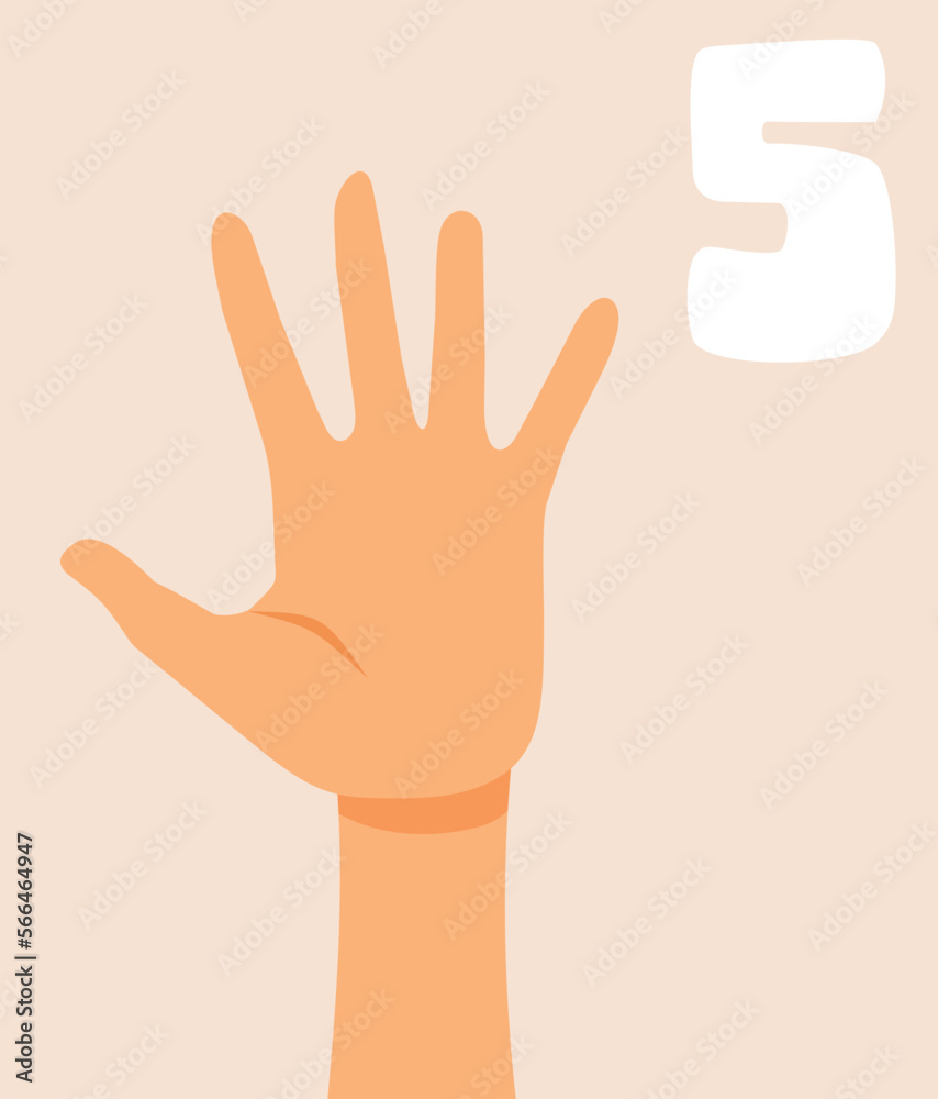 Hand Showing Five Fingers Vector Cartoon Illustration. Person raising ...