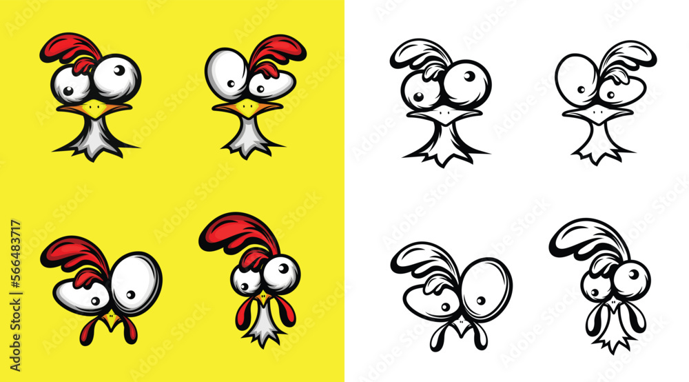 confused crazy chicken head illustration set Stock Vector | Adobe Stock