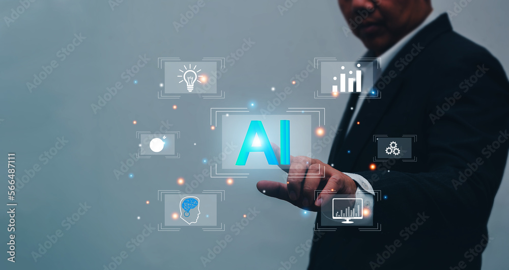 Businessman touching the brain of artificial intelligence (AI ...