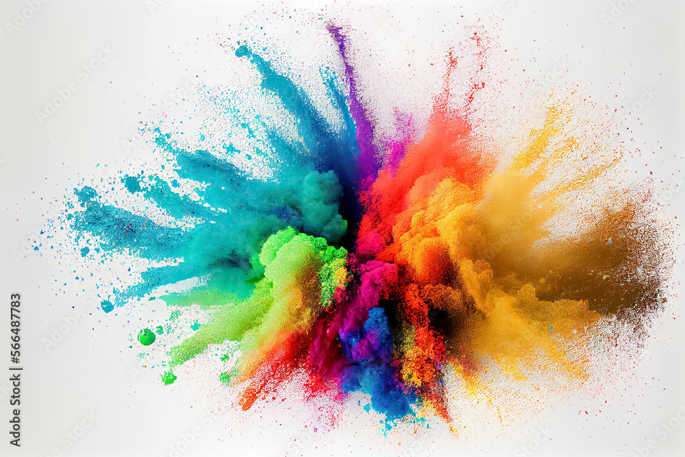 colorful rainbow holi paint color powder explosion isolated white wide ...