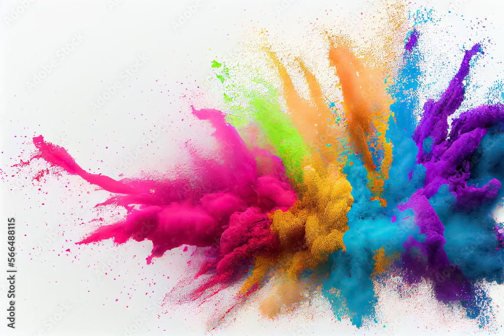 colorful rainbow holi paint color powder explosion isolated white wide ...