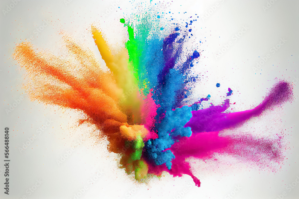 colorful rainbow holi paint color powder explosion isolated white wide ...