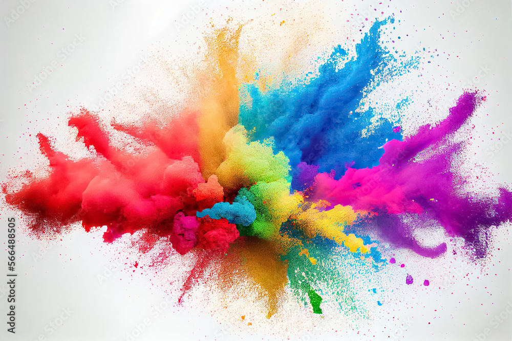 colorful rainbow holi paint color powder explosion isolated white wide ...
