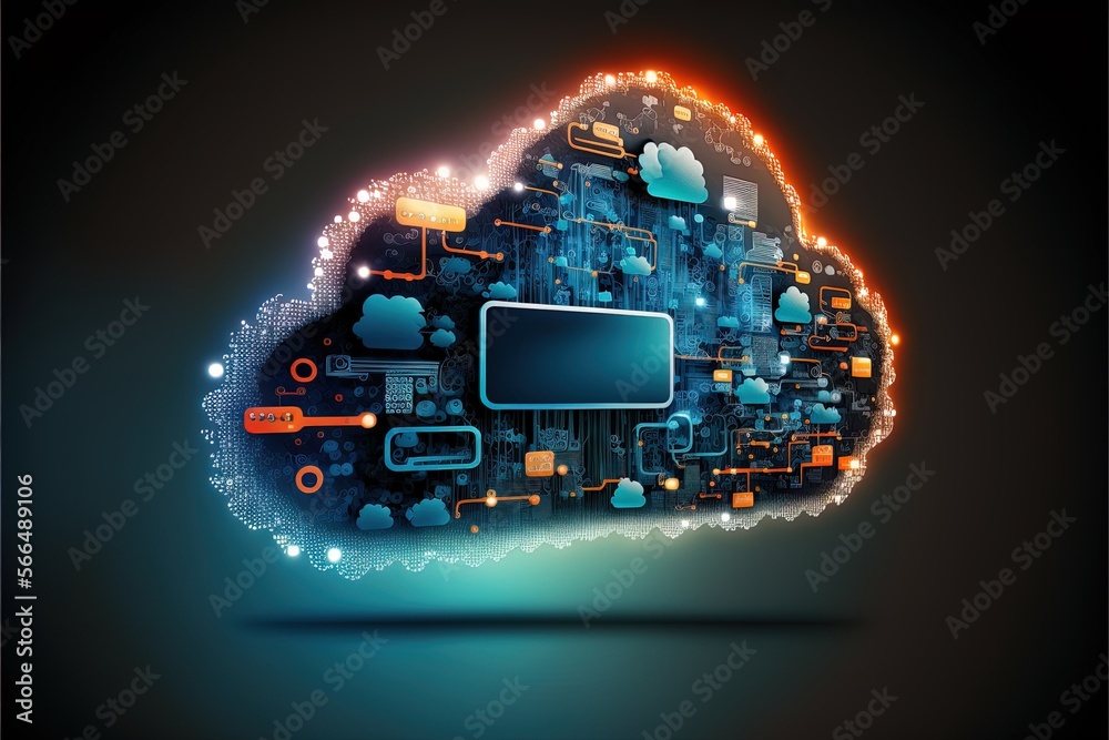 Cloud computing technology concept background, digital illustration ...
