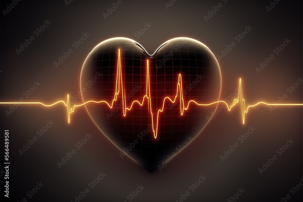Background with a heart with the heartbeat monitor line, Heart and ...