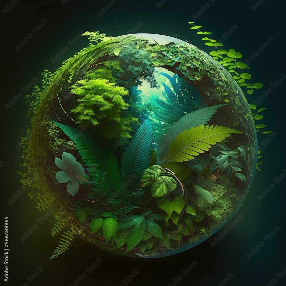 Generative AI a green mini planet earth, Illustration of planet Earth ...