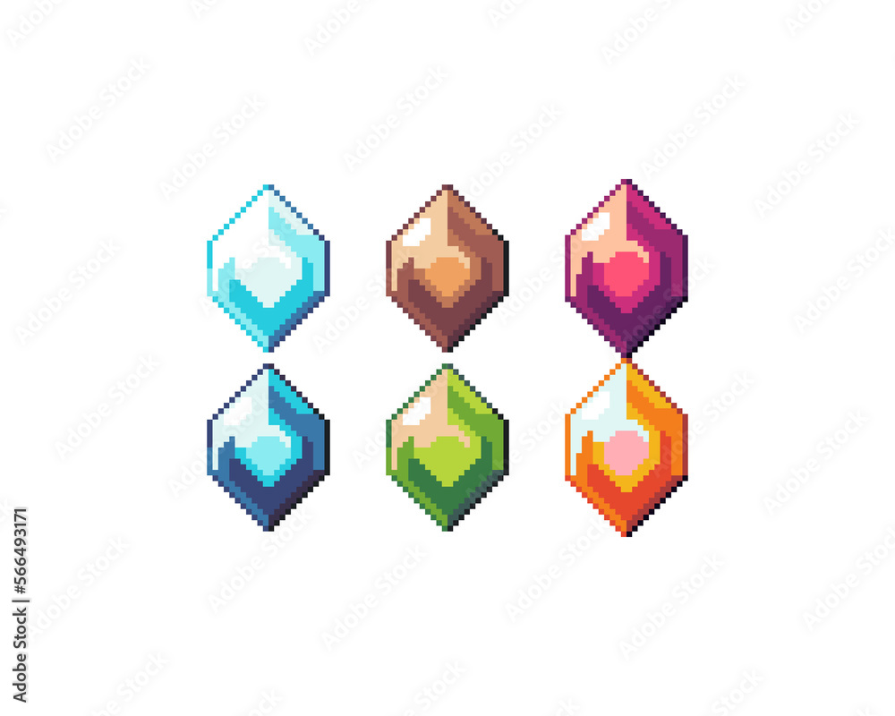 Pixel Art Crystal Icons with different colors created in 32x32 ...