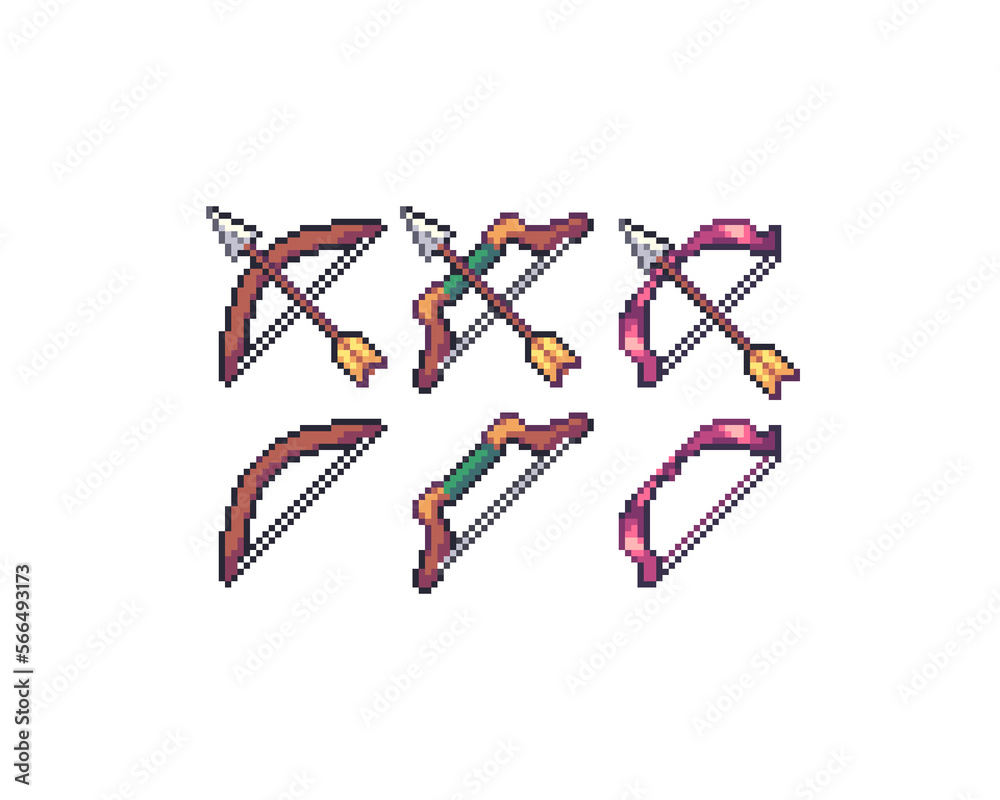 Pixel Art Bow and Arrow Icons created in 32x32 resolution Stock ...