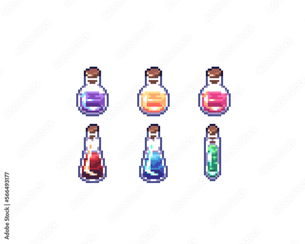 Pixel Art Potion Icons created in 32x32 resolution Stock Illustration ...