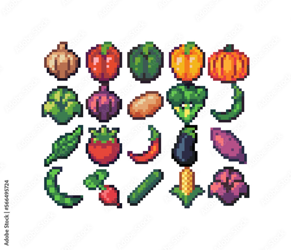 Pixel Art Vegetables created in 16x16 resolution including carrot ...
