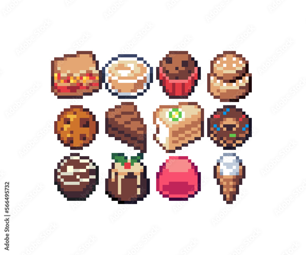 Pixel Art Cakes and Sweets Icons created in 16x16 resolution also ...