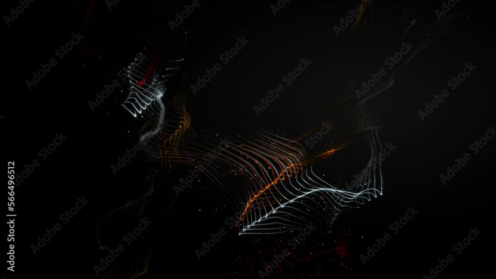 wavy lines. Loop platinum, gold, red particles and lines background ...