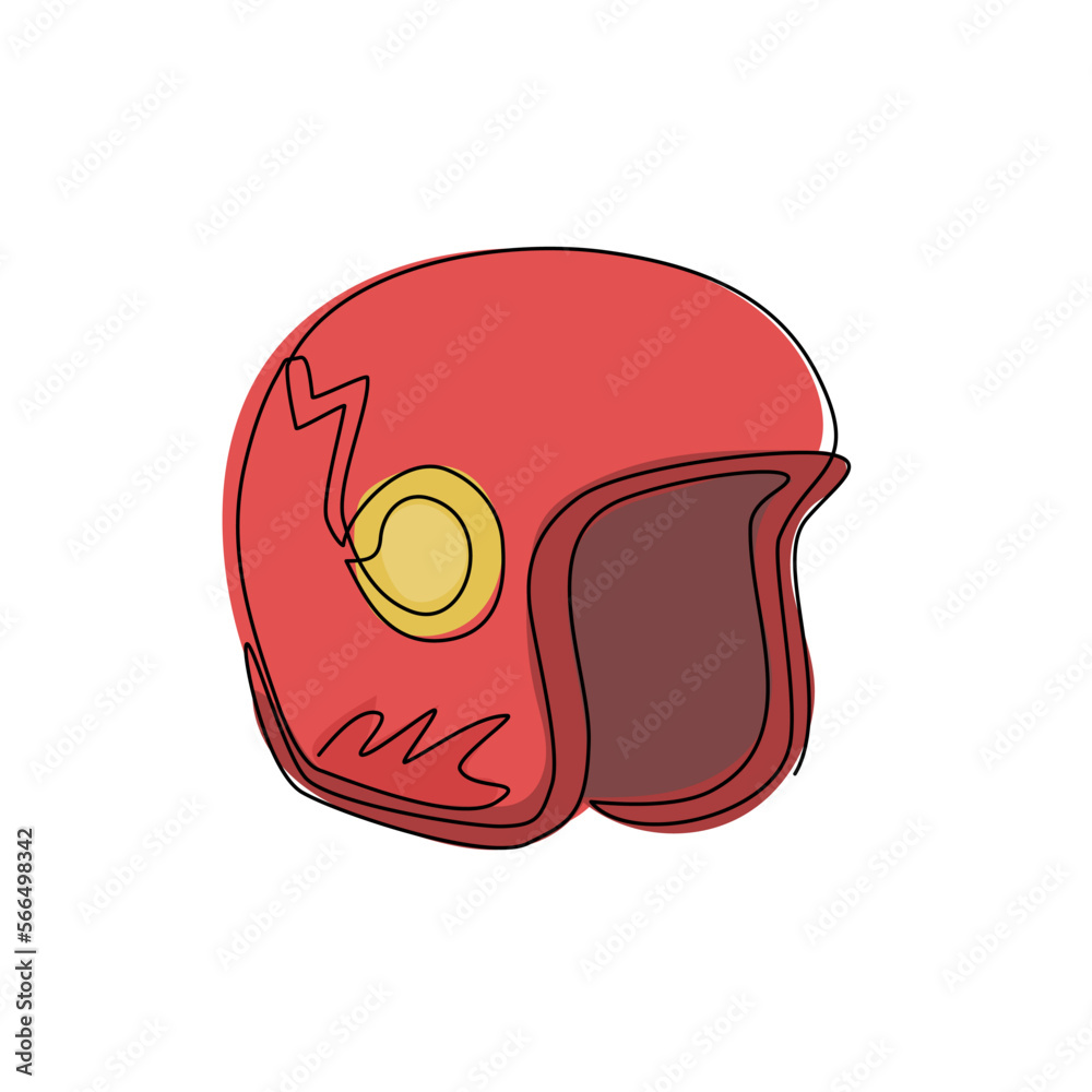 Continuous one line drawing classic biker helmet icon. Motor race team ...