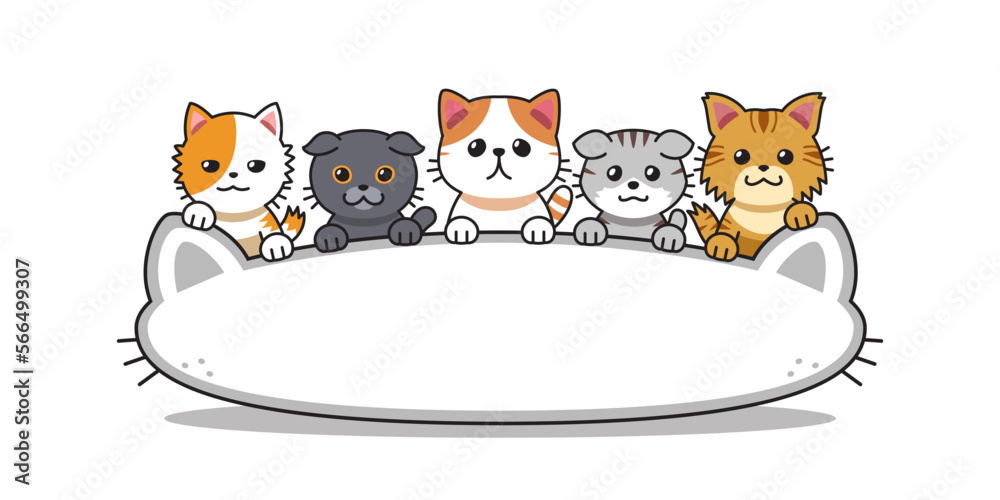 Vector cartoon happy cats with big cat head shape sign for design ...
