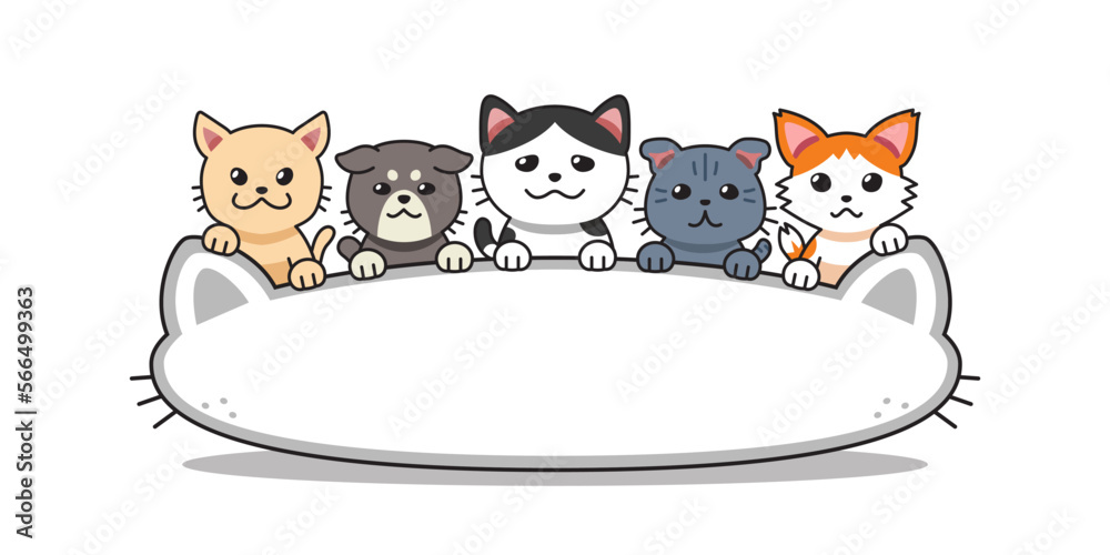 Vector cartoon cute cats with big cat head shape sign for design. Stock ...