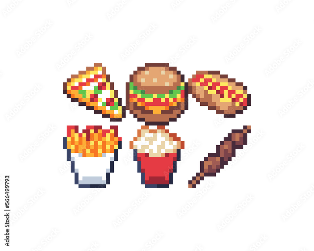 Pixel Art Snacks and Fast Food Icons created in 16x16 resolution ...